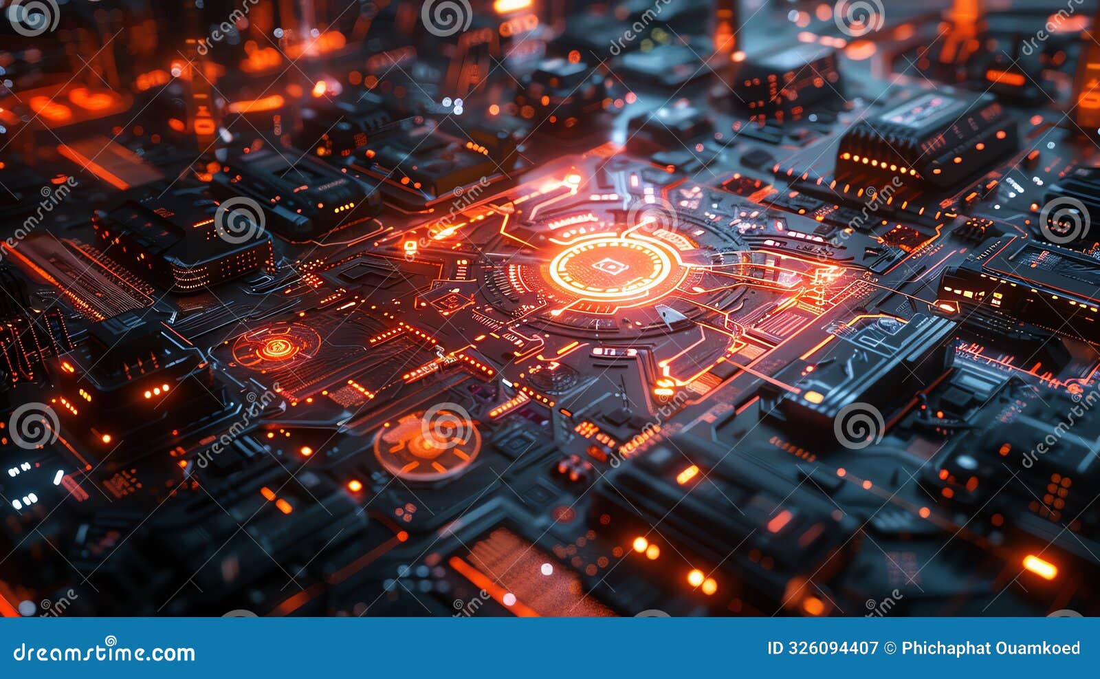 Futuristic Circuit Board with Glowing Red Circuits and Components ...