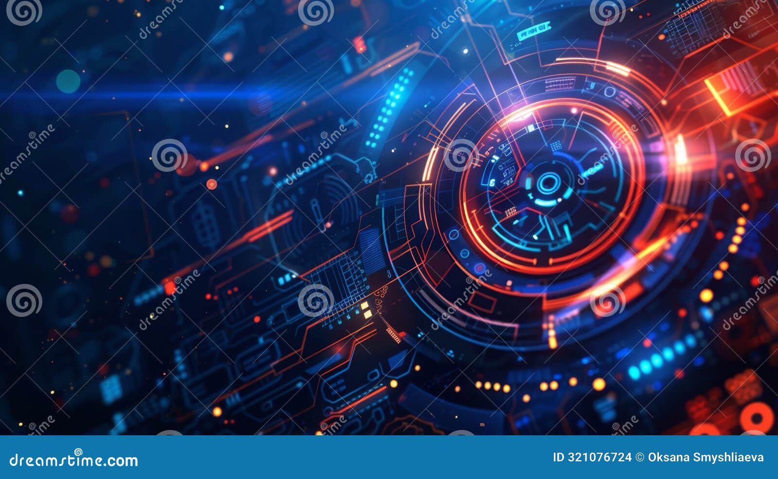 Futuristic Circuit Board Interface with Glowing Neon Lights Stock Photo ...