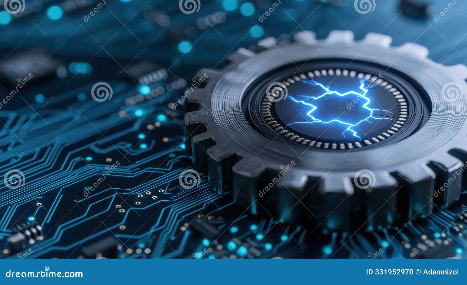 Futuristic Circuit Board with Lightning Bolt Stock Illustration ...