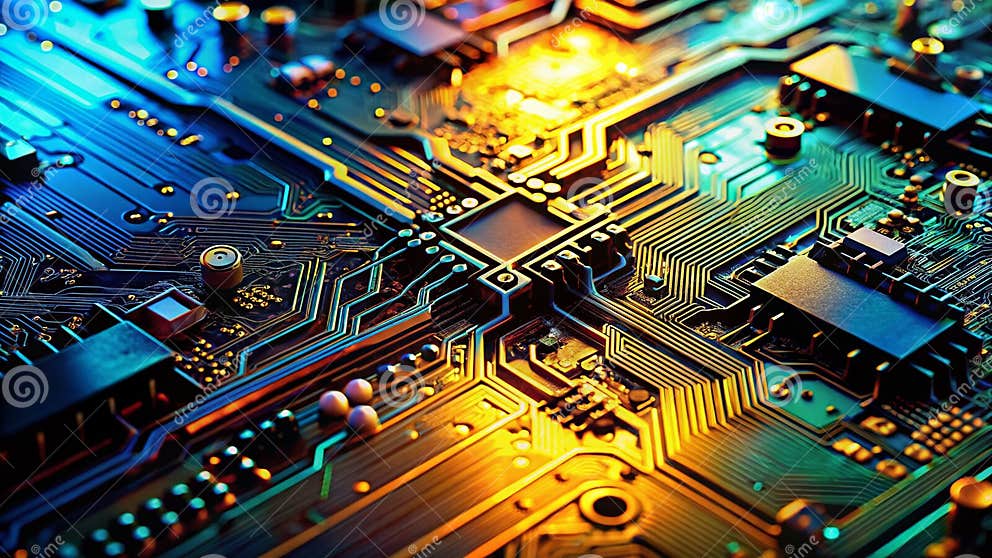 Futuristic Circuit Board and Mechanical Components Background a ...