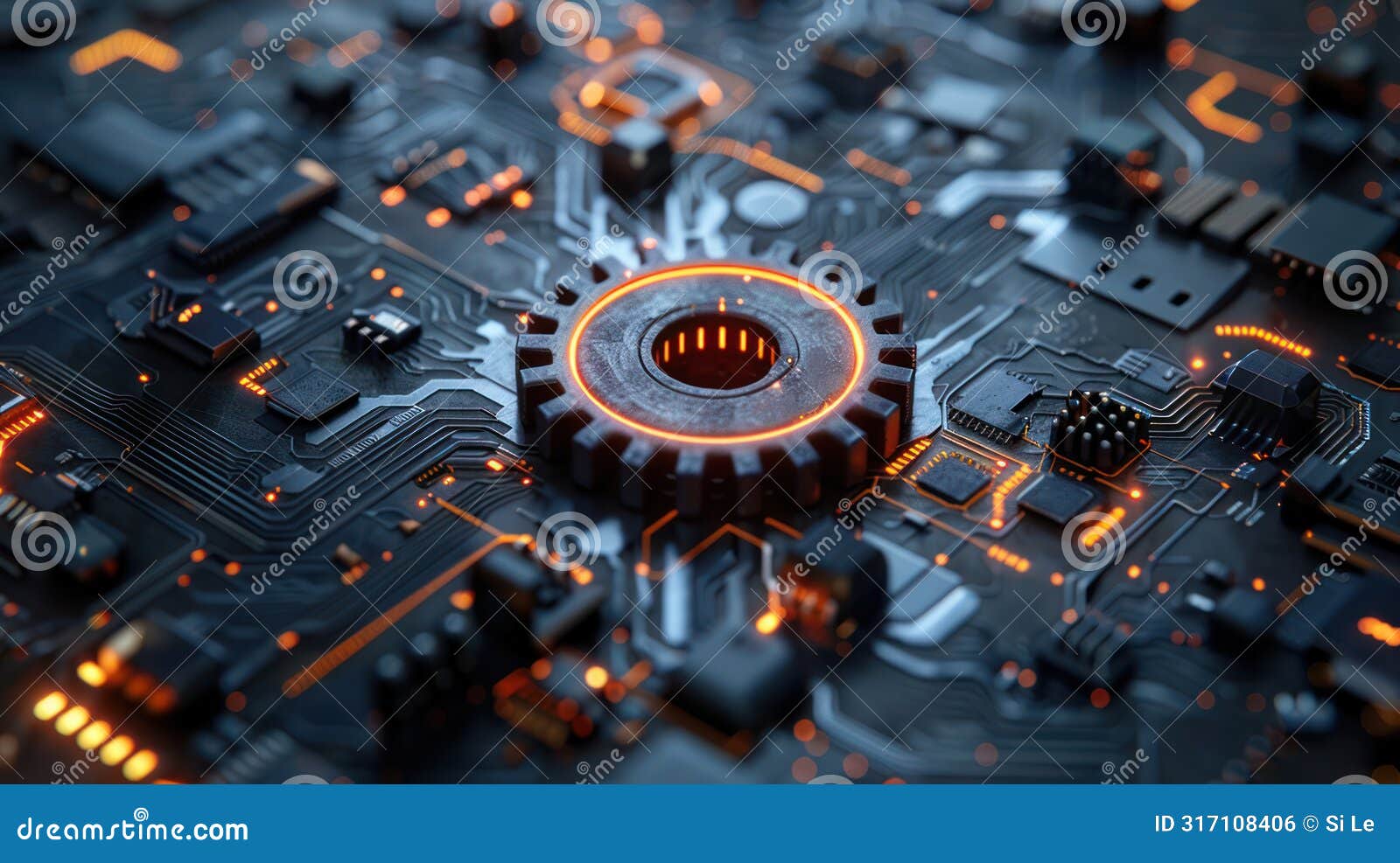 Futuristic Circuit Board with Paper Gear for Digital Tech Concept Stock ...