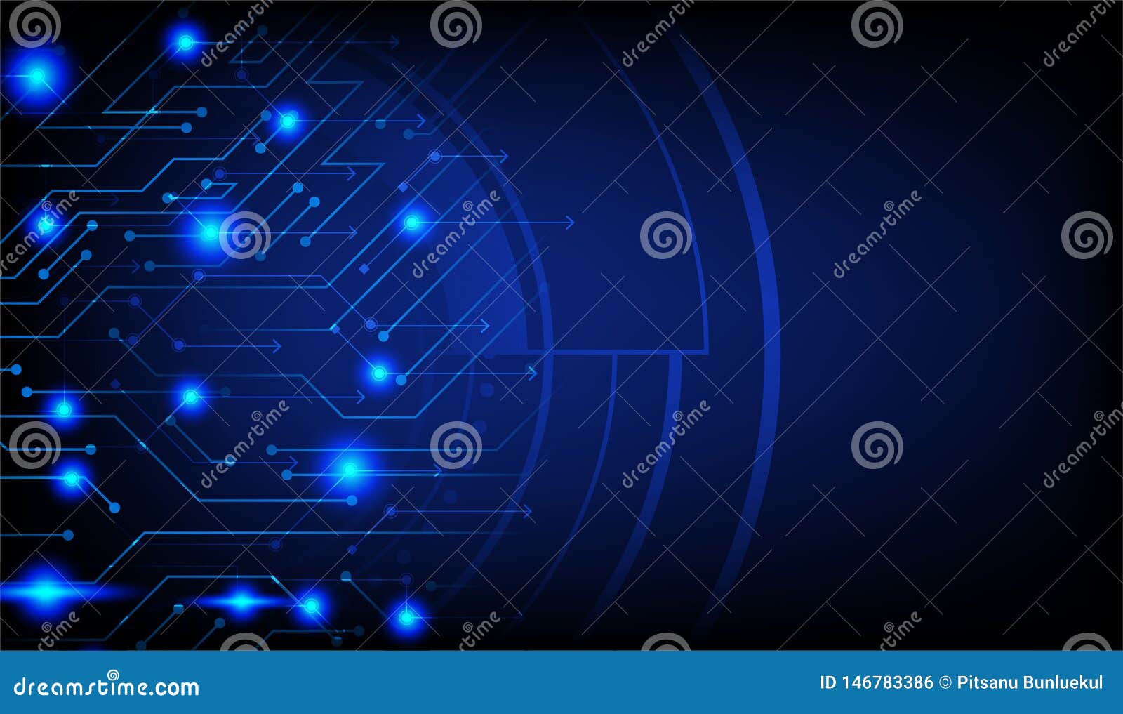 Futuristic Circuit with Bright Light Balls and Circuit Lines Stock ...