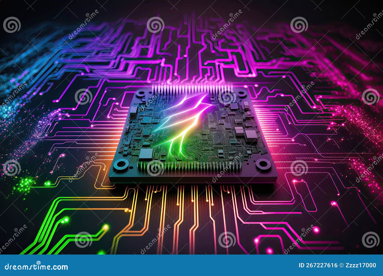 Futuristic Circuitry: Abstract Computer Motherboard and Processor with ...