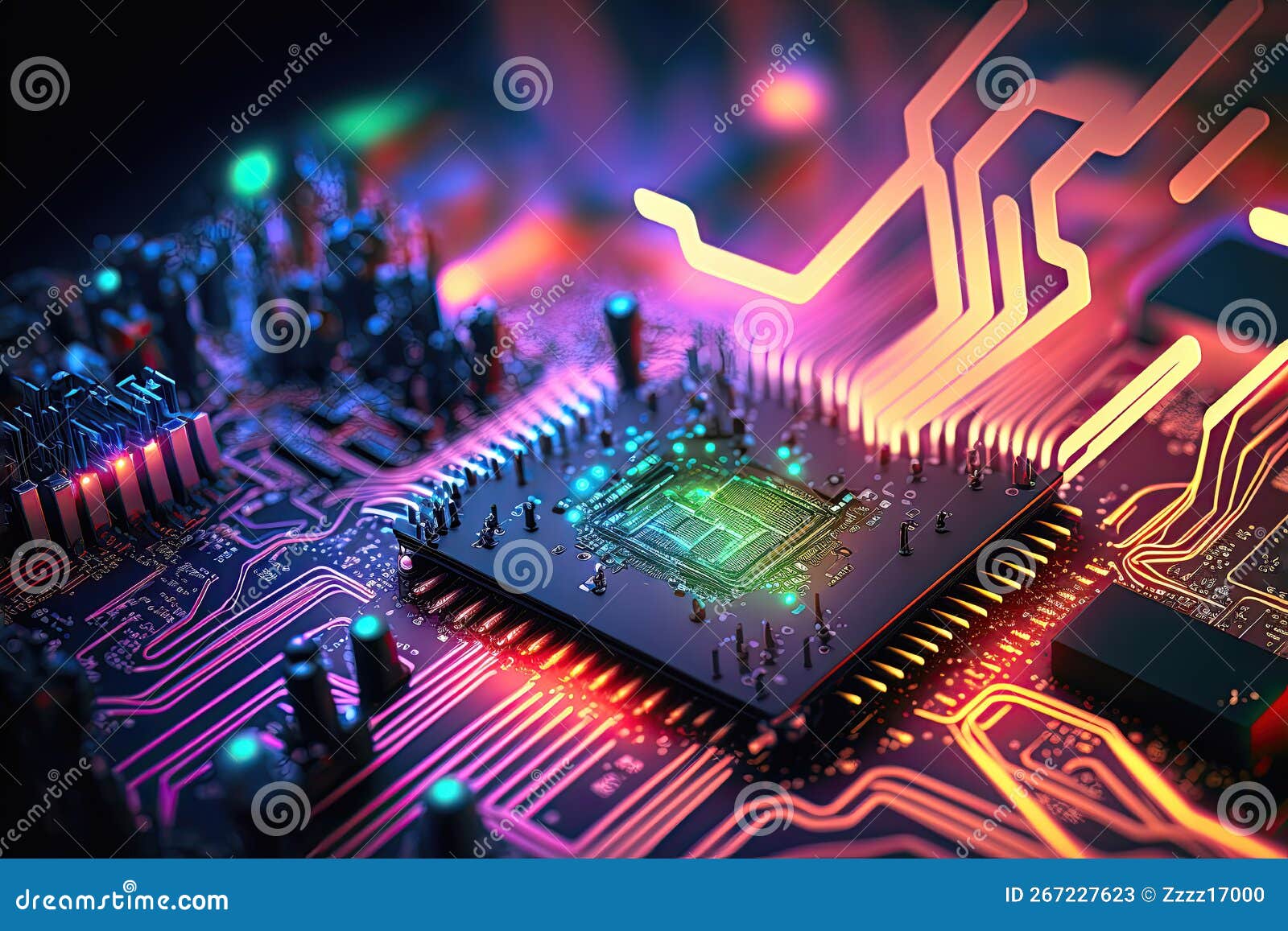 Futuristic Circuitry: Abstract Computer Motherboard and Processor with ...