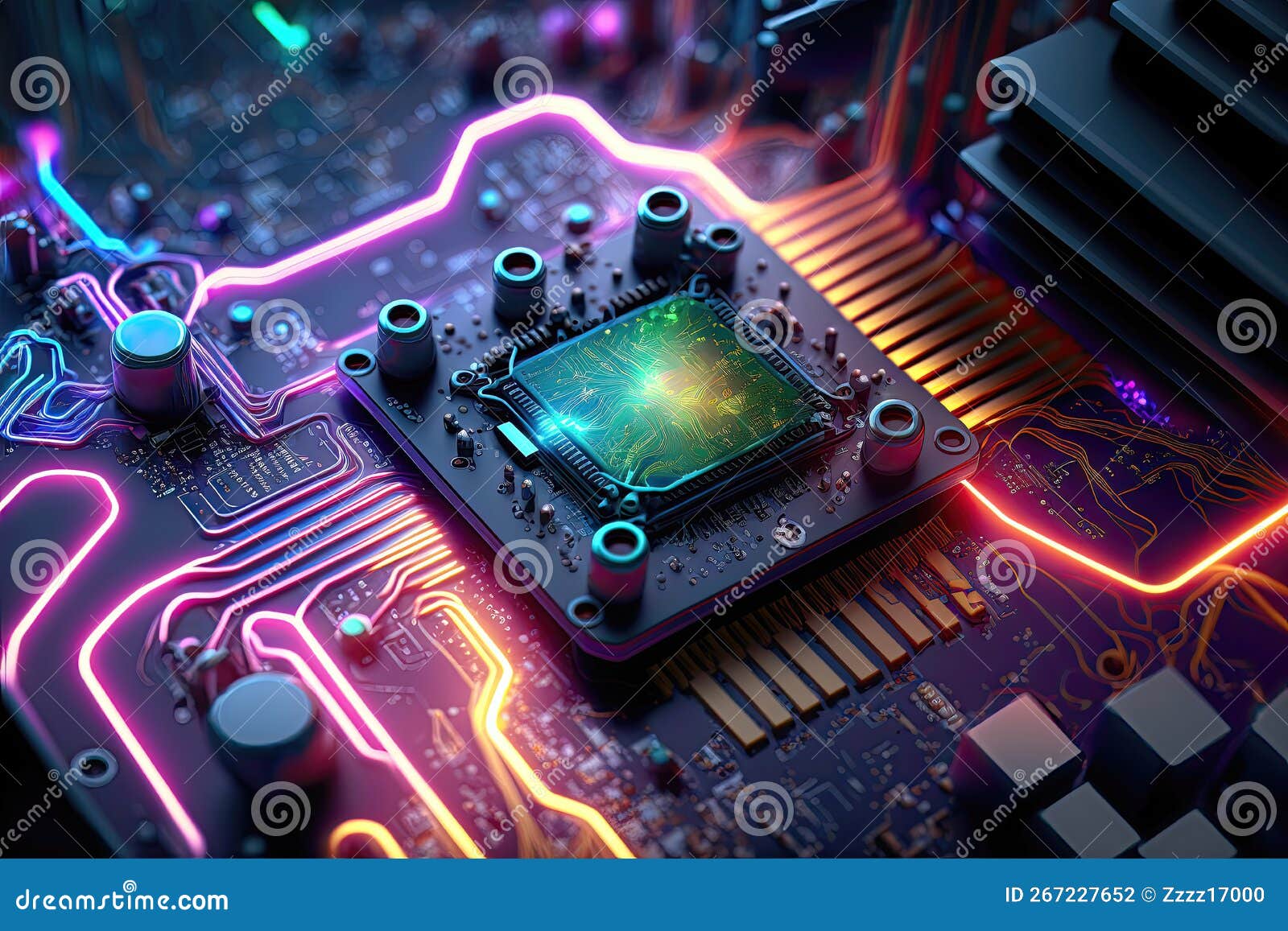 Futuristic Circuitry: Abstract Computer Motherboard and Processor with ...