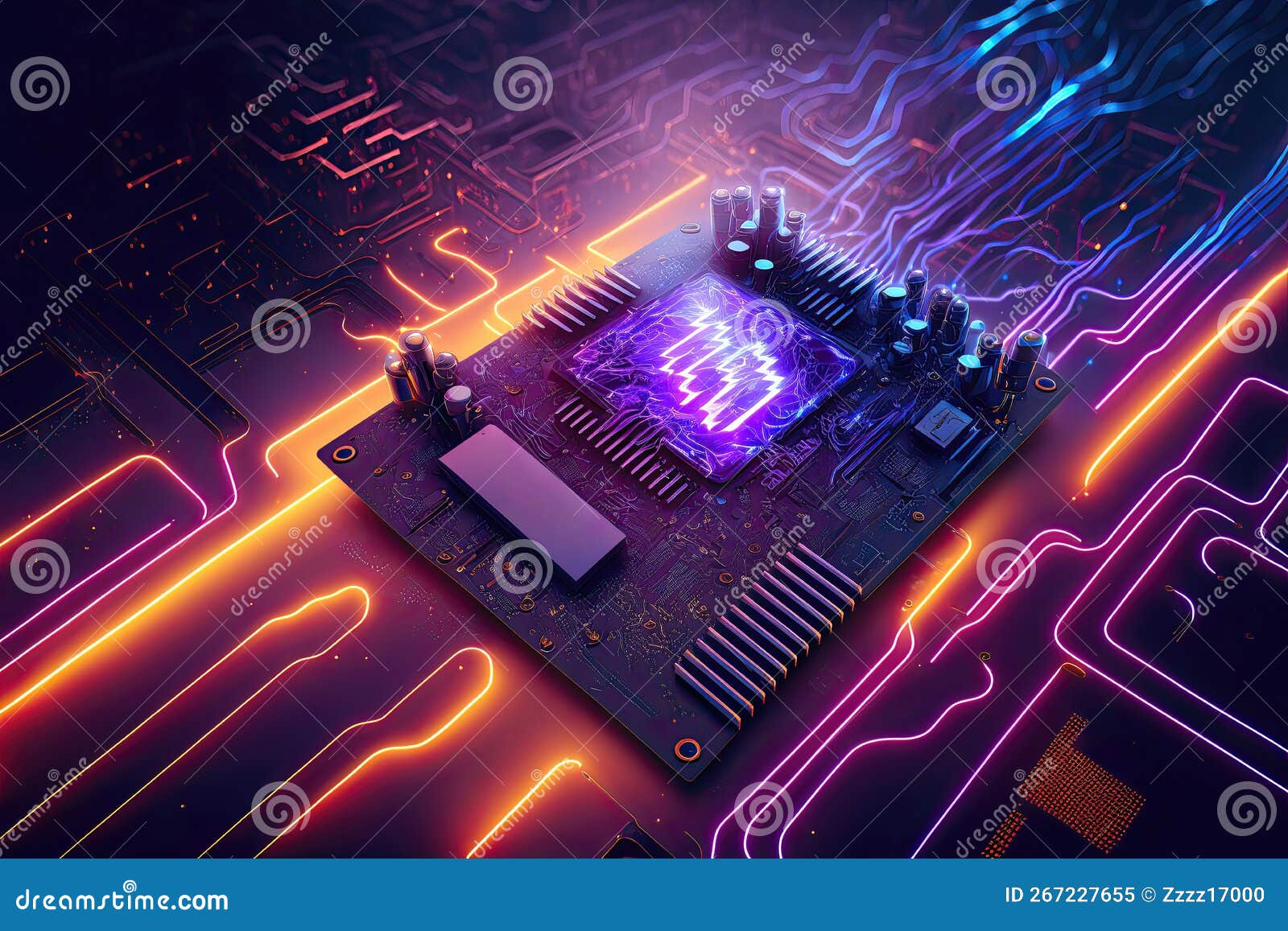 Futuristic Circuitry: Abstract Computer Motherboard and Processor with ...