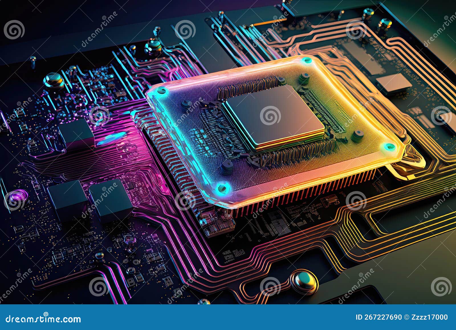Futuristic Circuitry: Abstract Computer Motherboard and Processor with ...