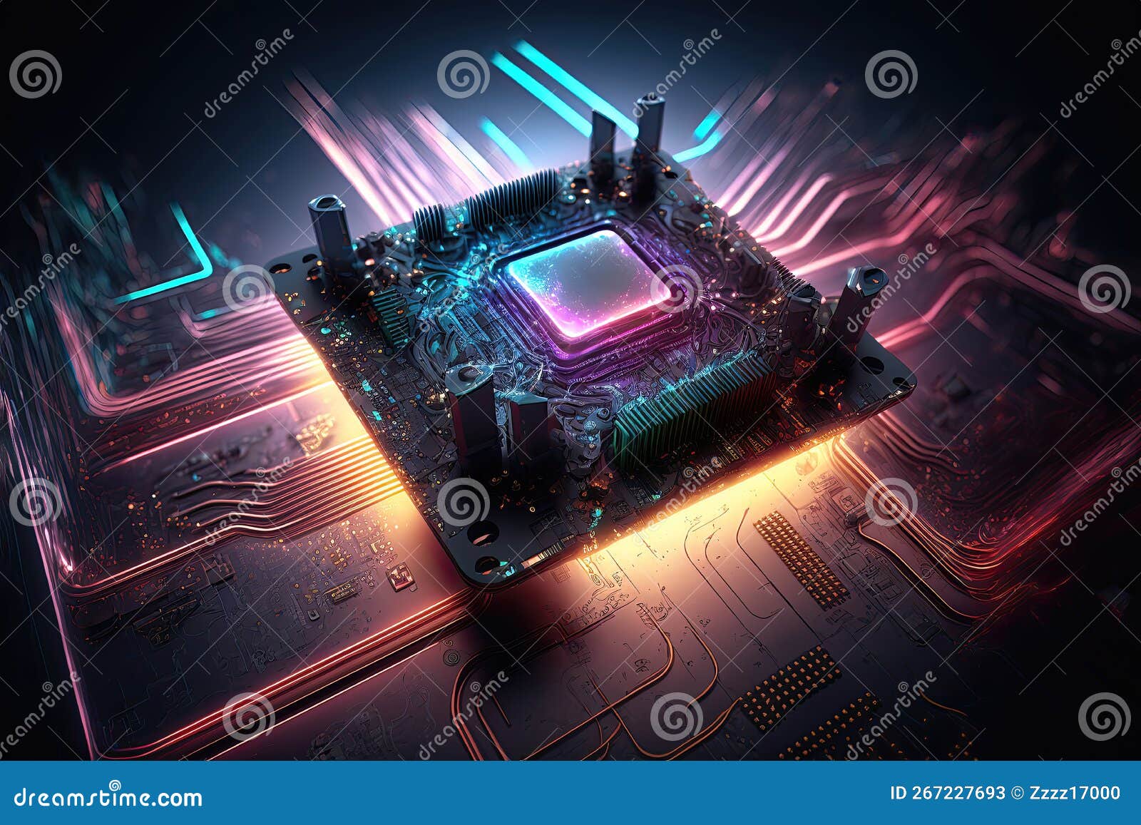 Futuristic Circuitry: Abstract Computer Motherboard and Processor with ...