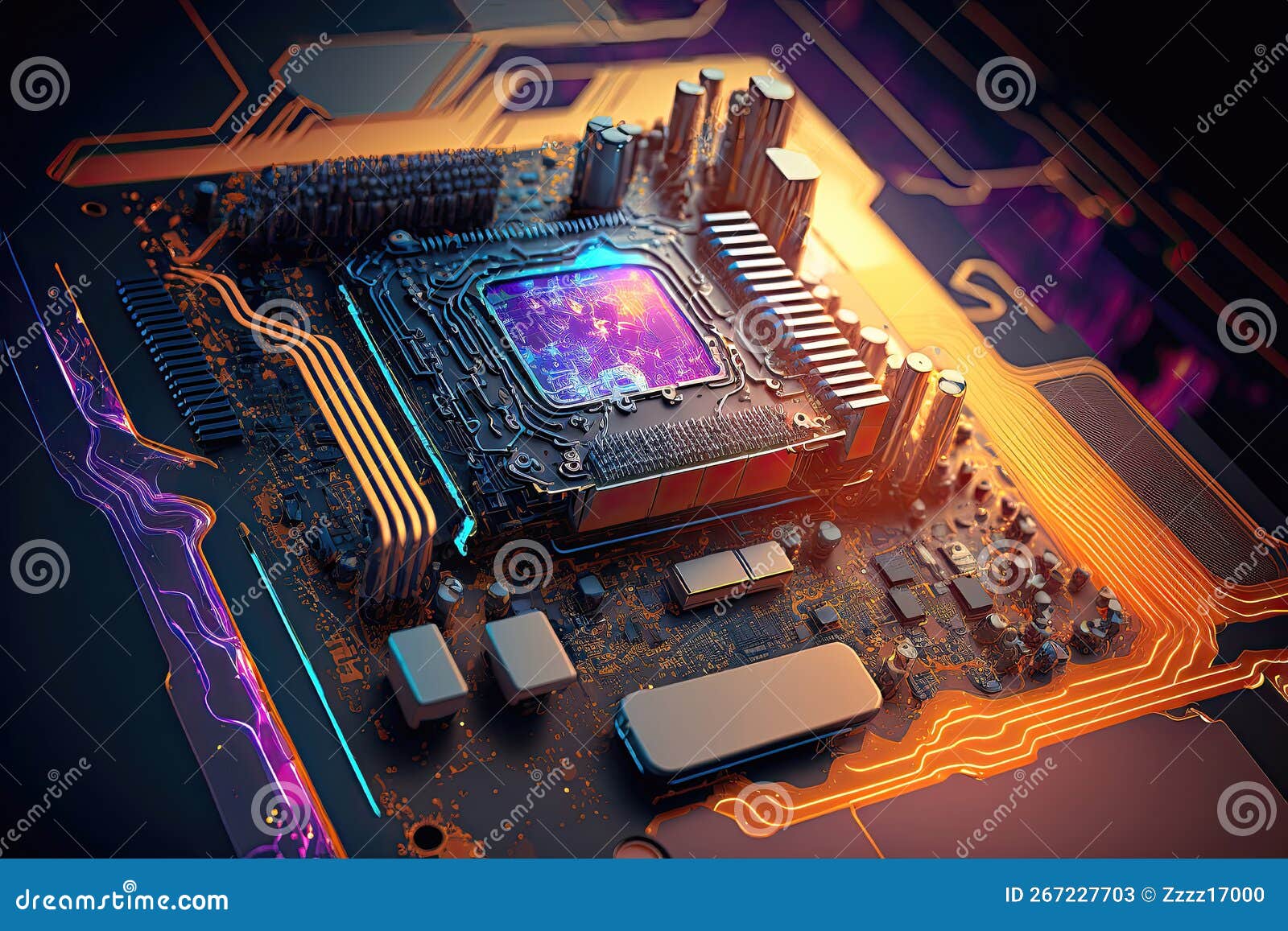 Futuristic Circuitry: Abstract Computer Motherboard and Processor with ...