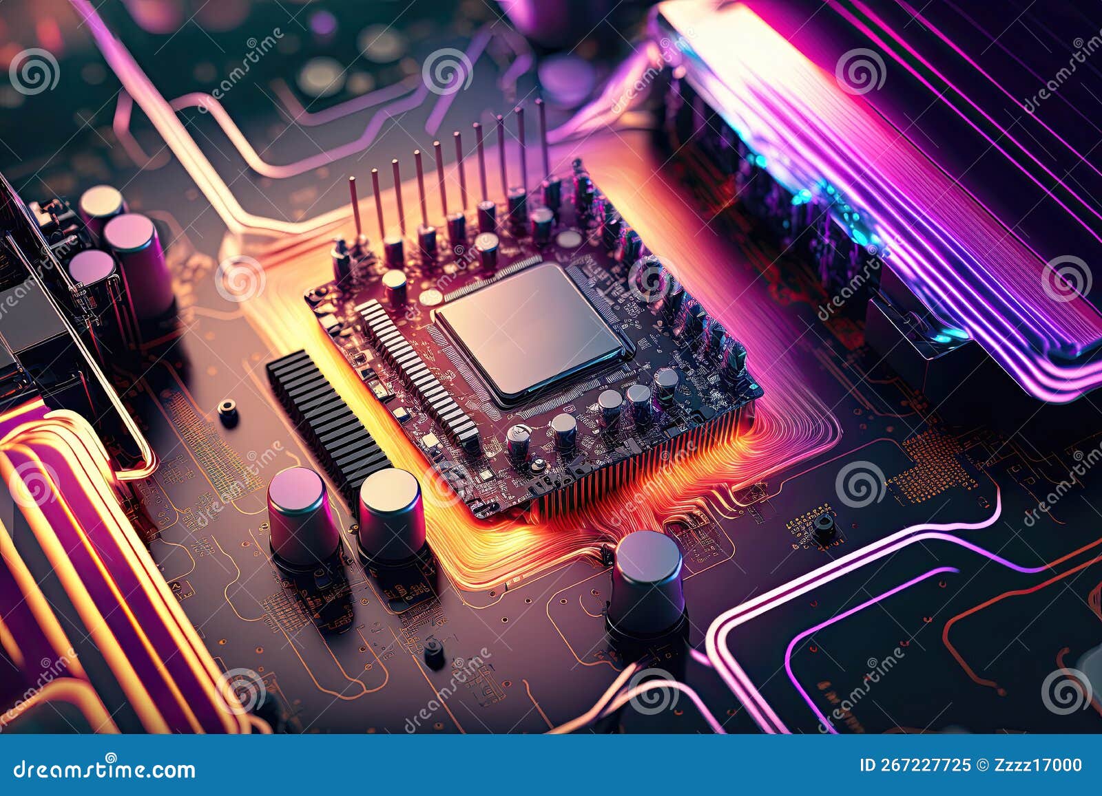 Futuristic Circuitry: Abstract Computer Motherboard and Processor with ...