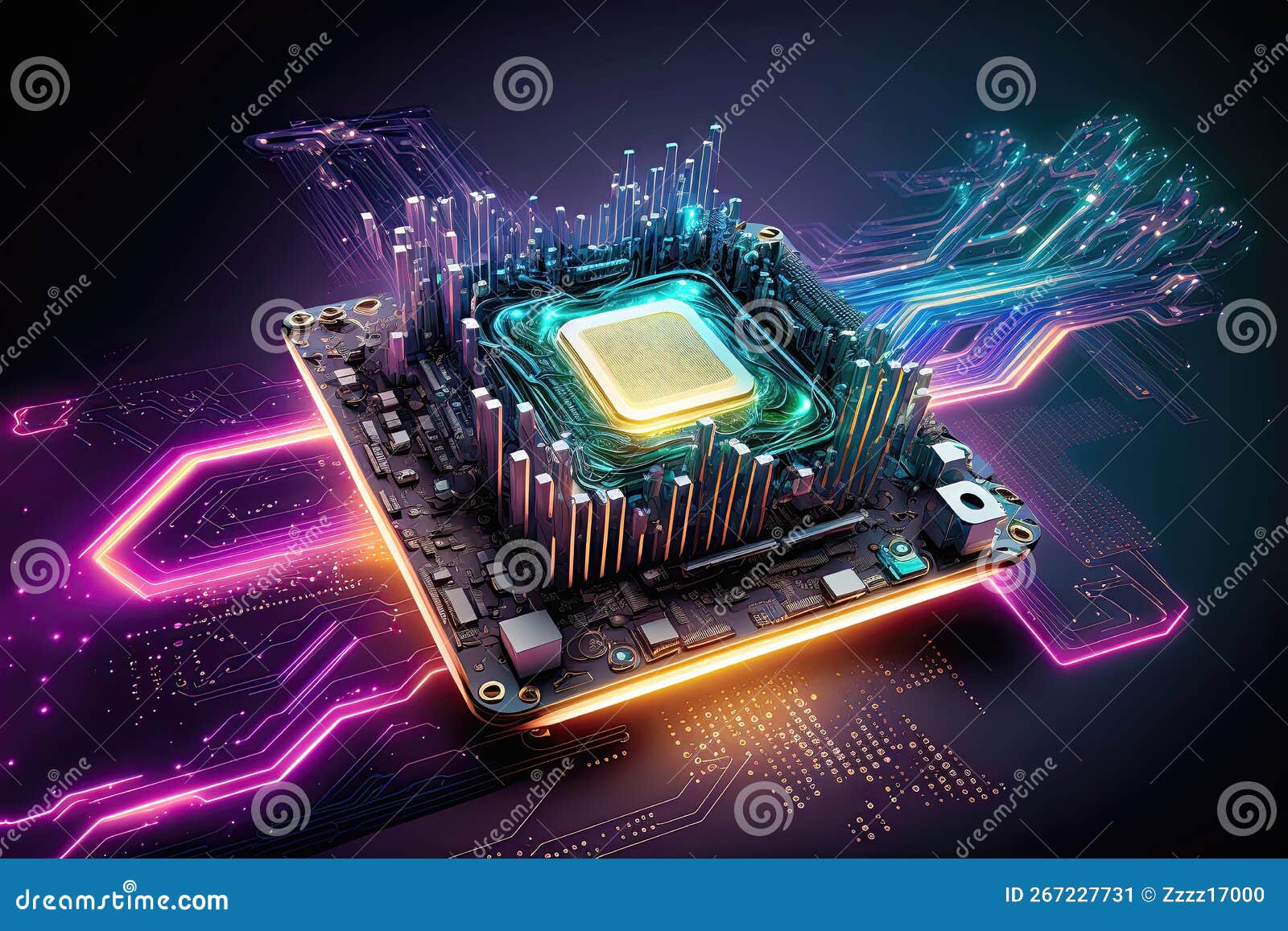 Futuristic Circuitry: Abstract Computer Motherboard and Processor with ...