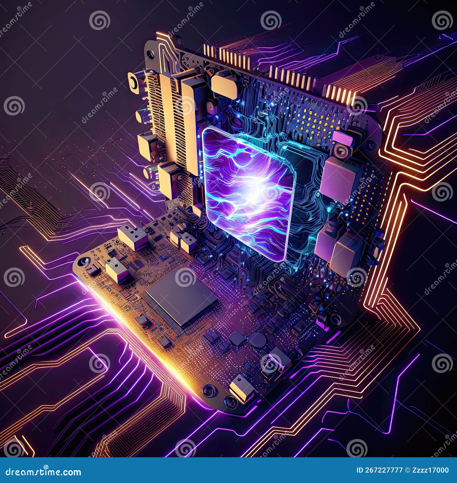Futuristic Circuitry: Abstract Computer Motherboard and Processor with ...