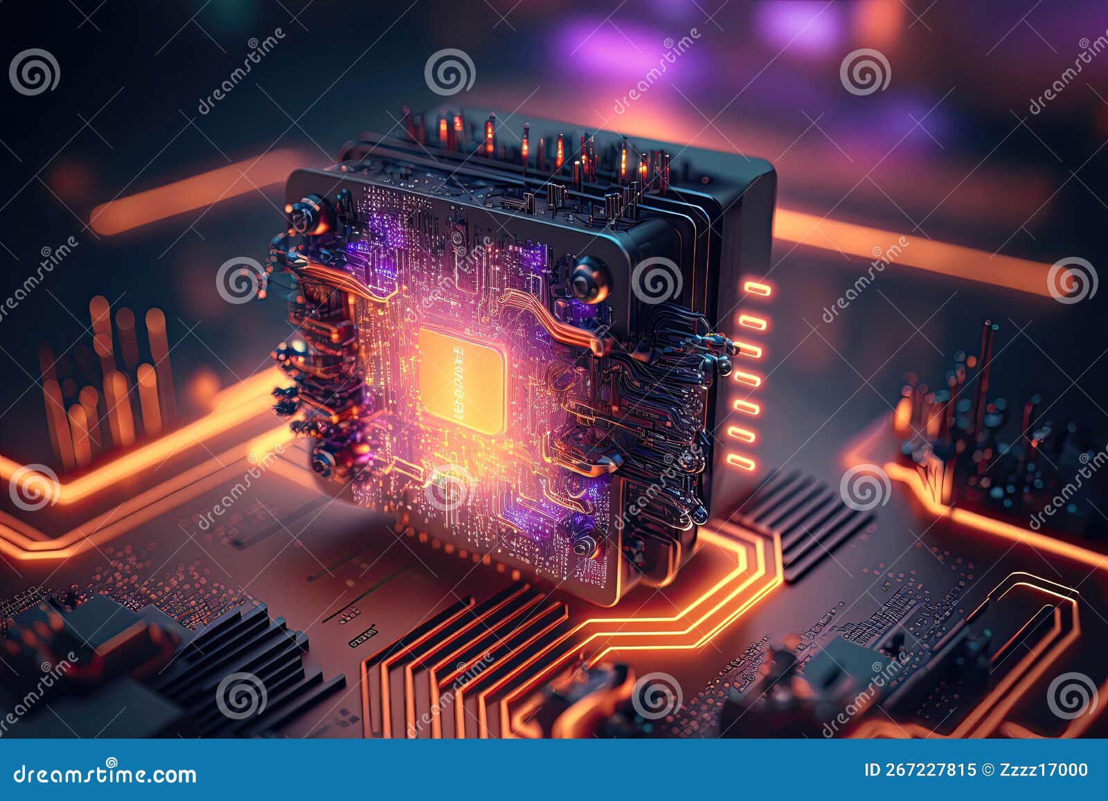 Futuristic Circuitry: Abstract Computer Motherboard and Processor with ...