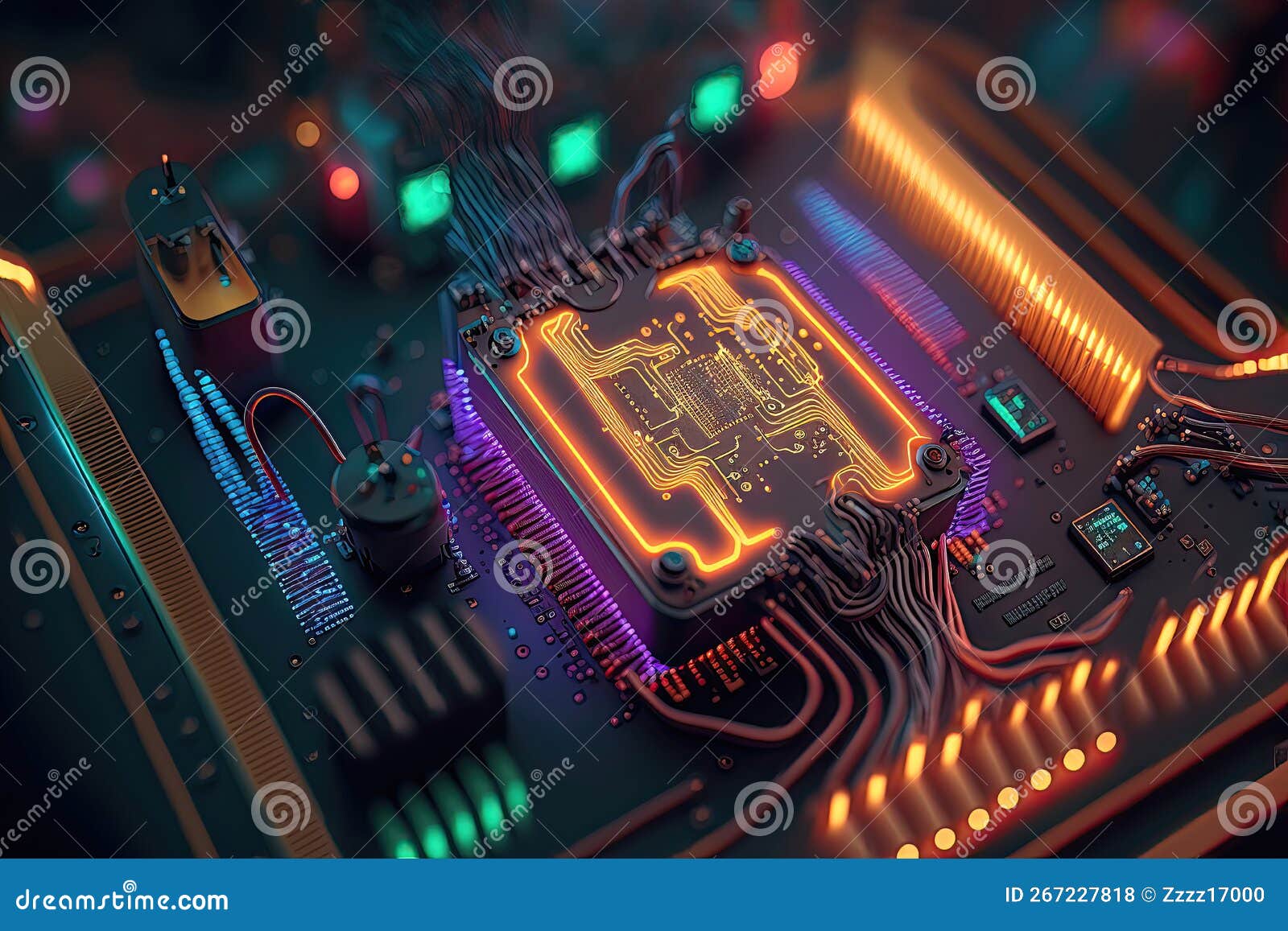 Futuristic Circuitry: Abstract Computer Motherboard and Processor with ...