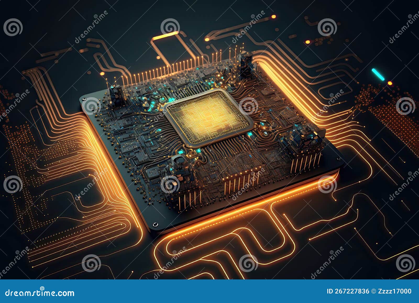 Futuristic Circuitry: Abstract Computer Motherboard and Processor with ...
