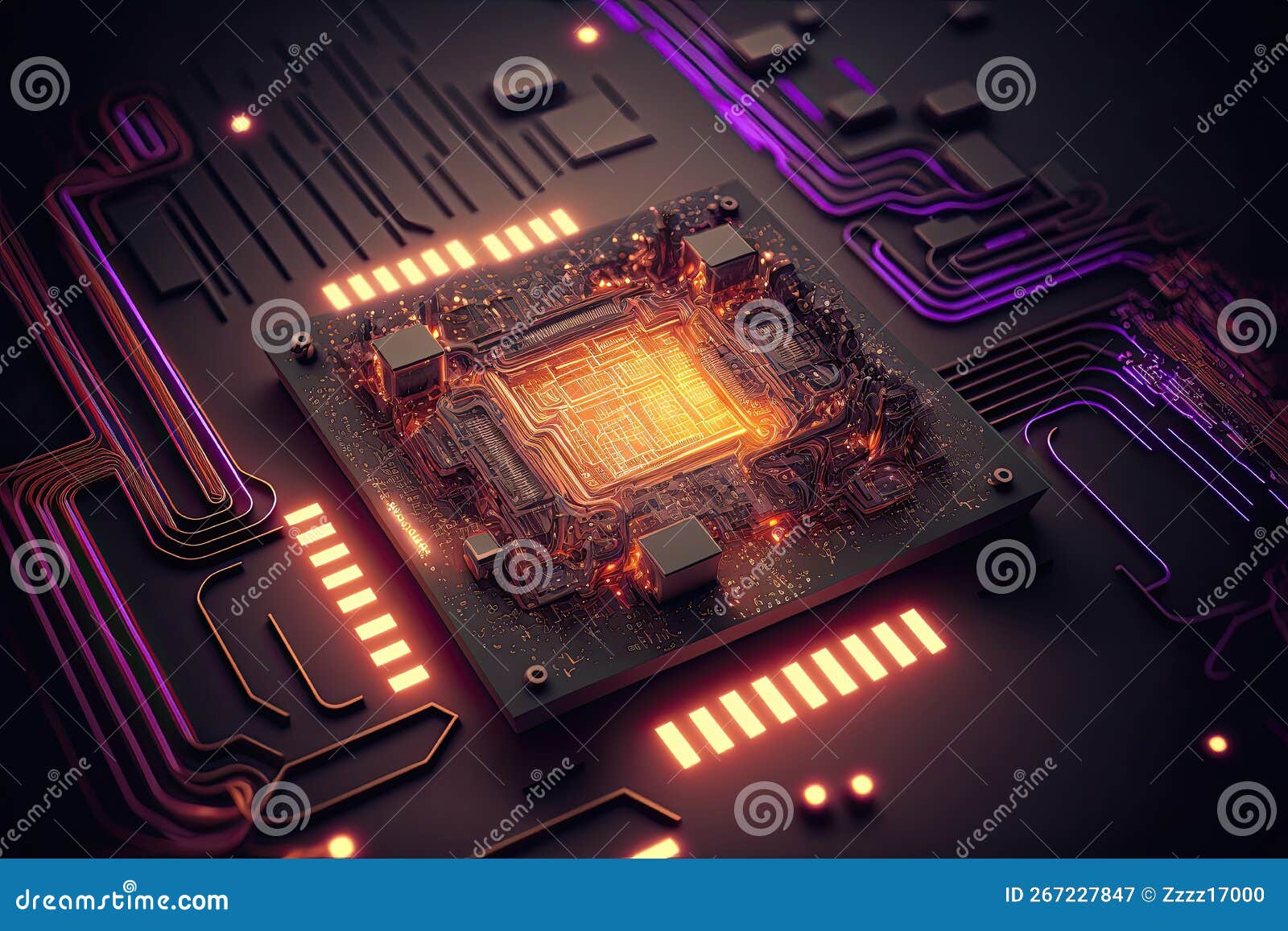 Futuristic Circuitry: Abstract Computer Motherboard and Processor with ...