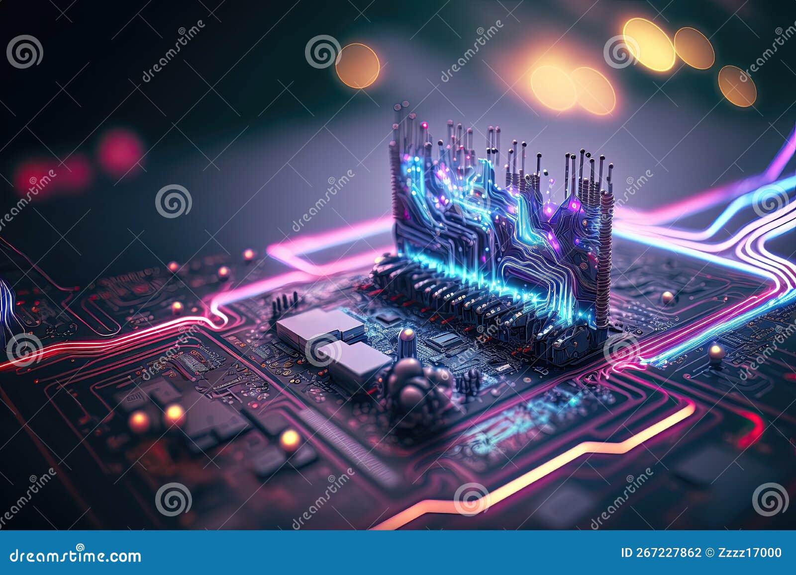 Futuristic Circuitry: Abstract Computer Motherboard and Processor with ...
