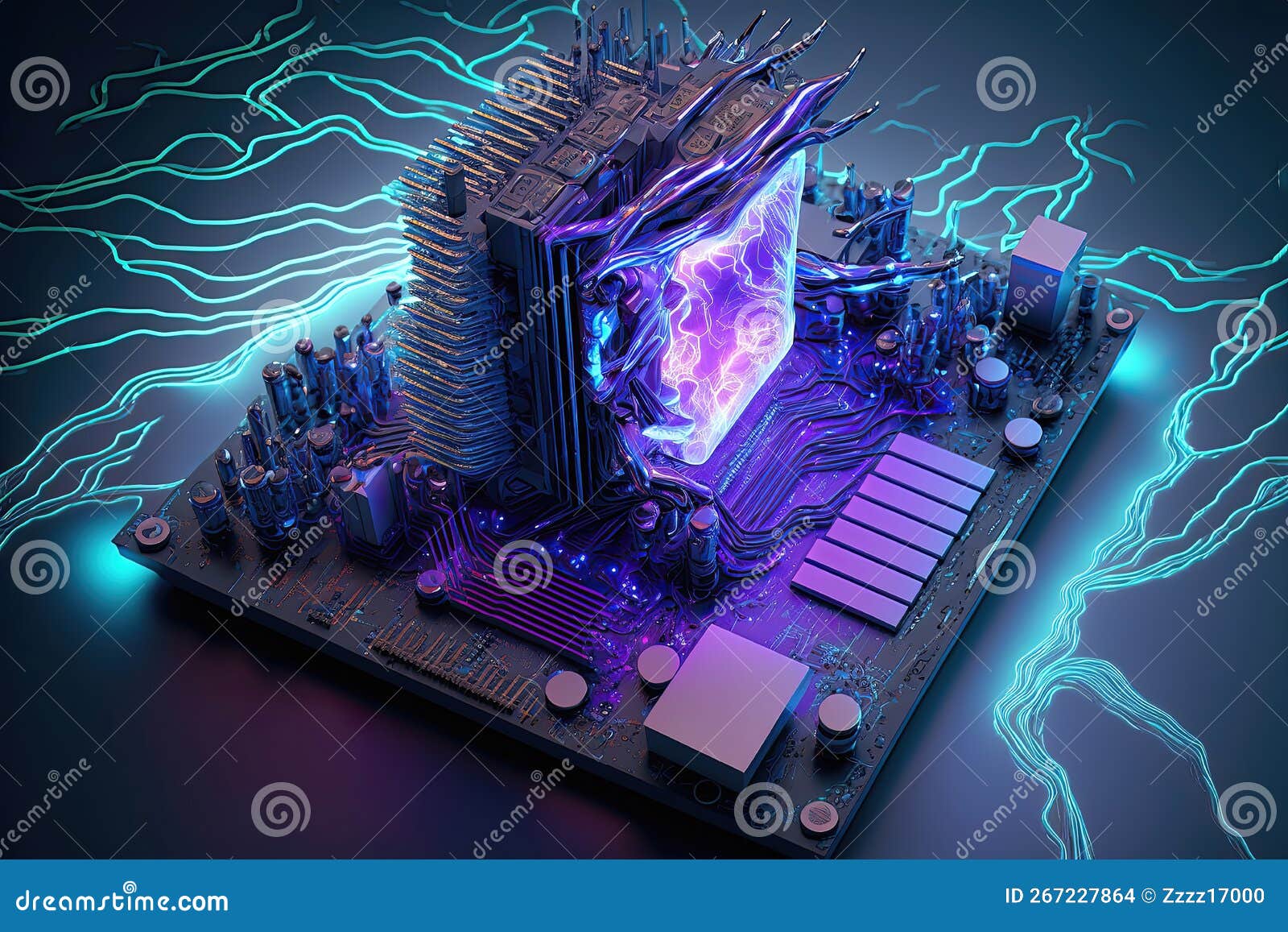 Futuristic Circuitry: Abstract Computer Motherboard and Processor with ...