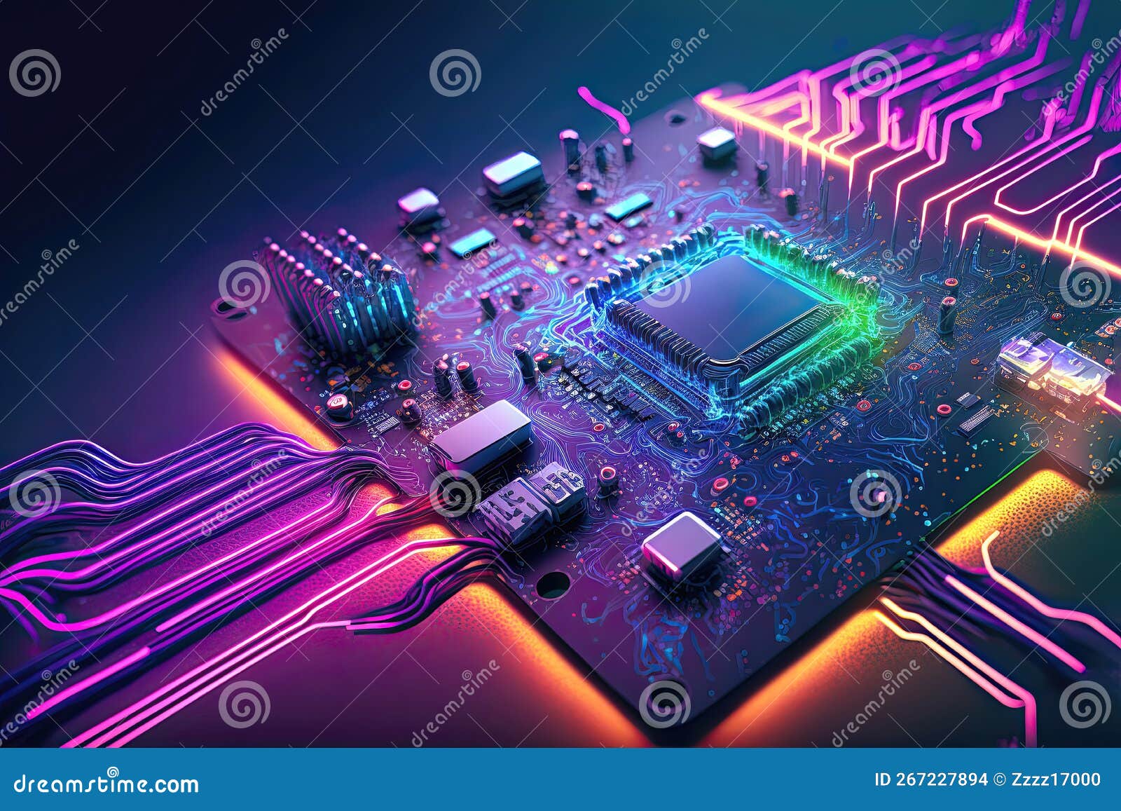 Futuristic Circuitry: Abstract Computer Motherboard and Processor with ...