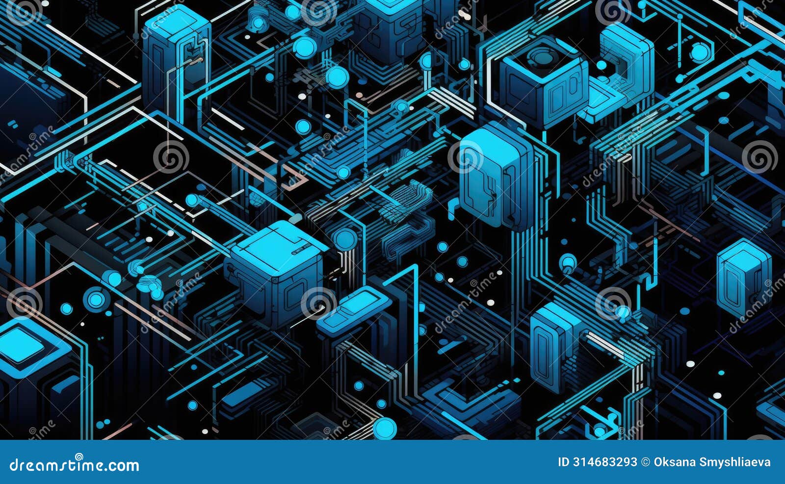 Futuristic Circuitry Landscape in Neon Blue Stock Image - Image of ...