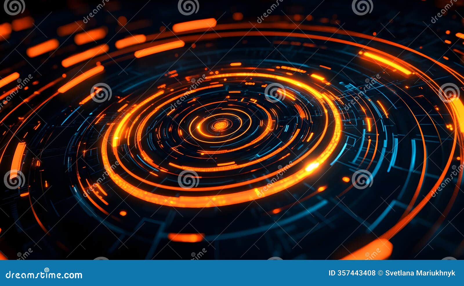 Futuristic Circular Digital Interface with Glowing Orange and Blue ...