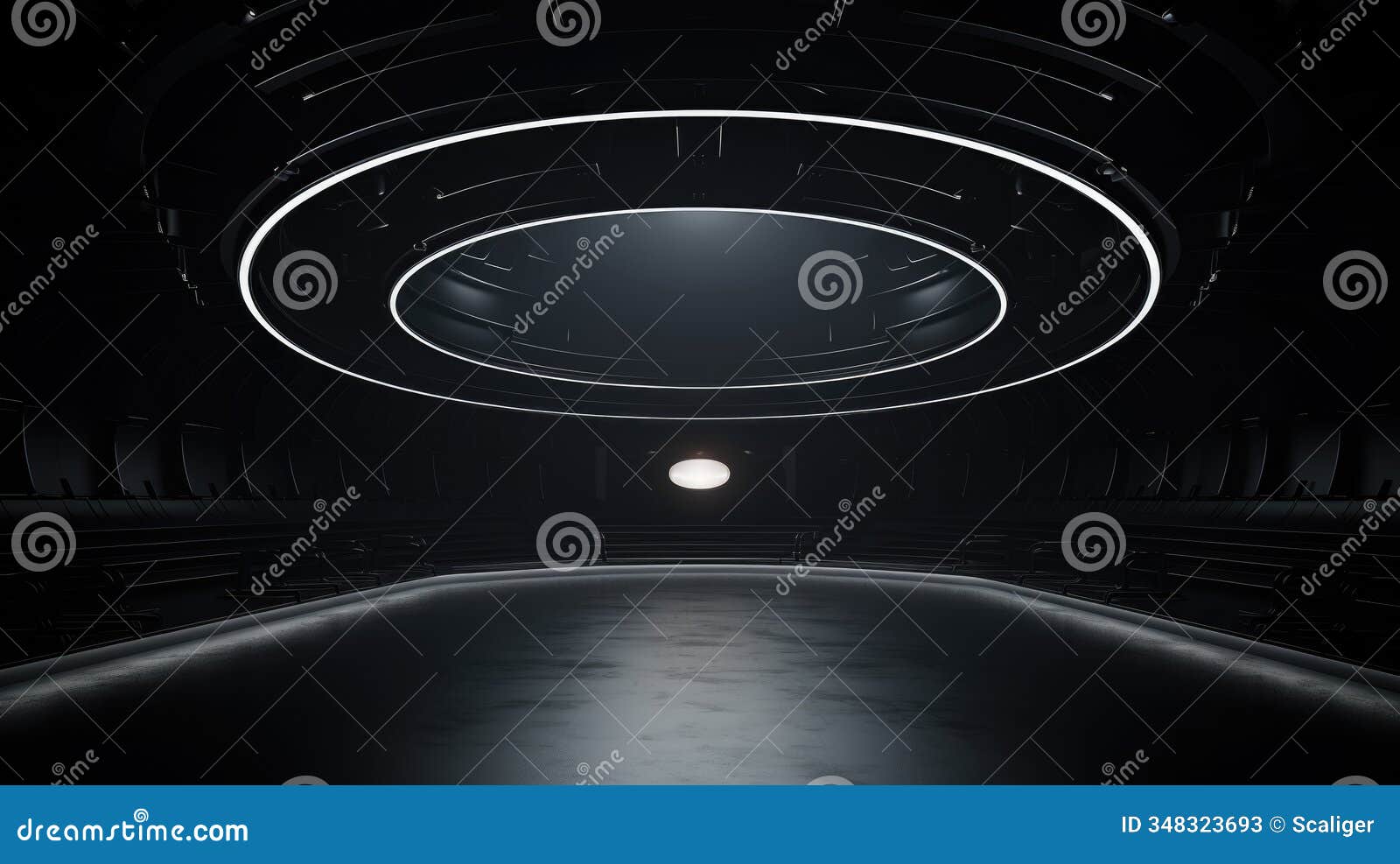 Circular Hallway With Wooden Door And Circular Ceiling Light Is Shown ...