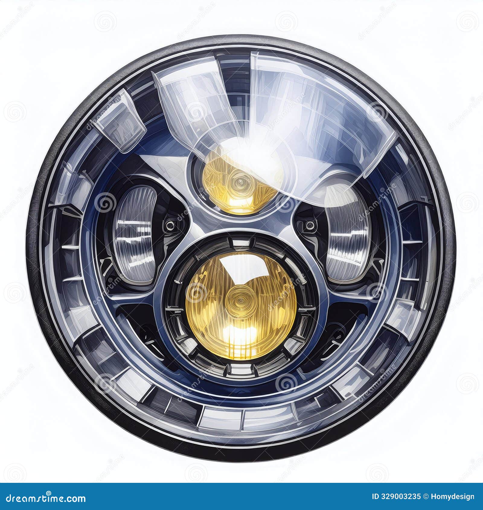 Circular Headlight With Multiple Yellow Lights And Transparent Elements ...