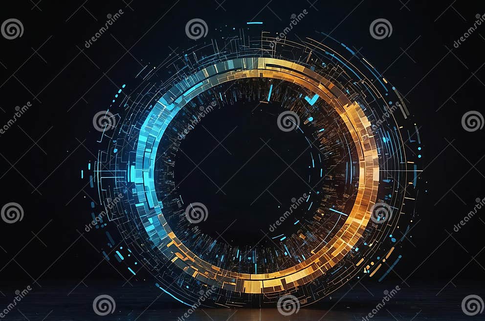 Futuristic Circular Interface Complex Background, Blue and Orange, Data ...