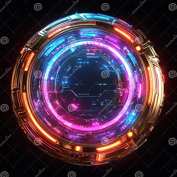 Futuristic Circular Interface with Neon Details Stock Photo - Image of ...