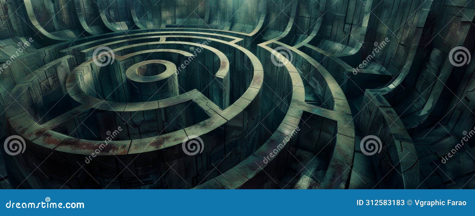 Futuristic Circular Maze Structure Stock Illustration - Illustration of ...