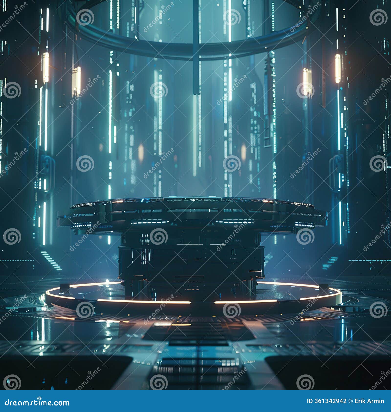 Futuristic Circular Platform in a Glowing, Technological Chamber Stock ...