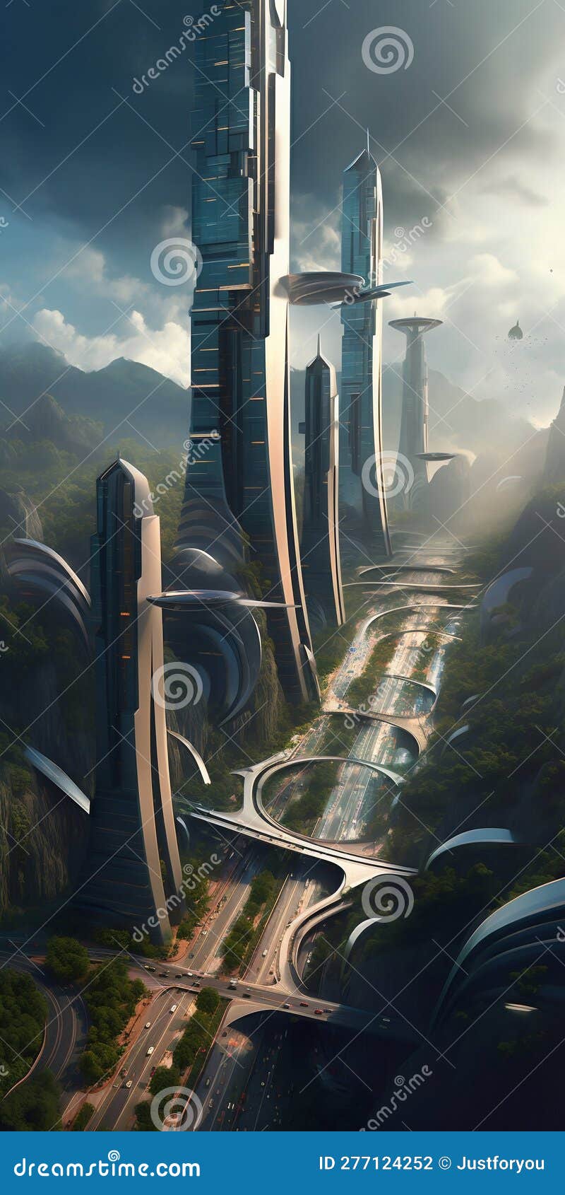 Futuristic Cities Skyscraping Towers High Angle View Advanced ...