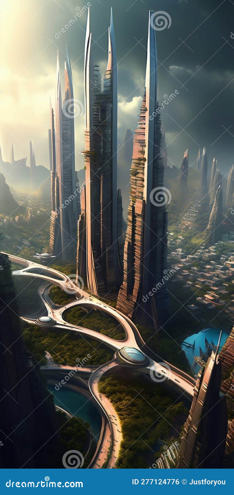 Futuristic Cities Skyscraping Towers High Angle View Advanced ...