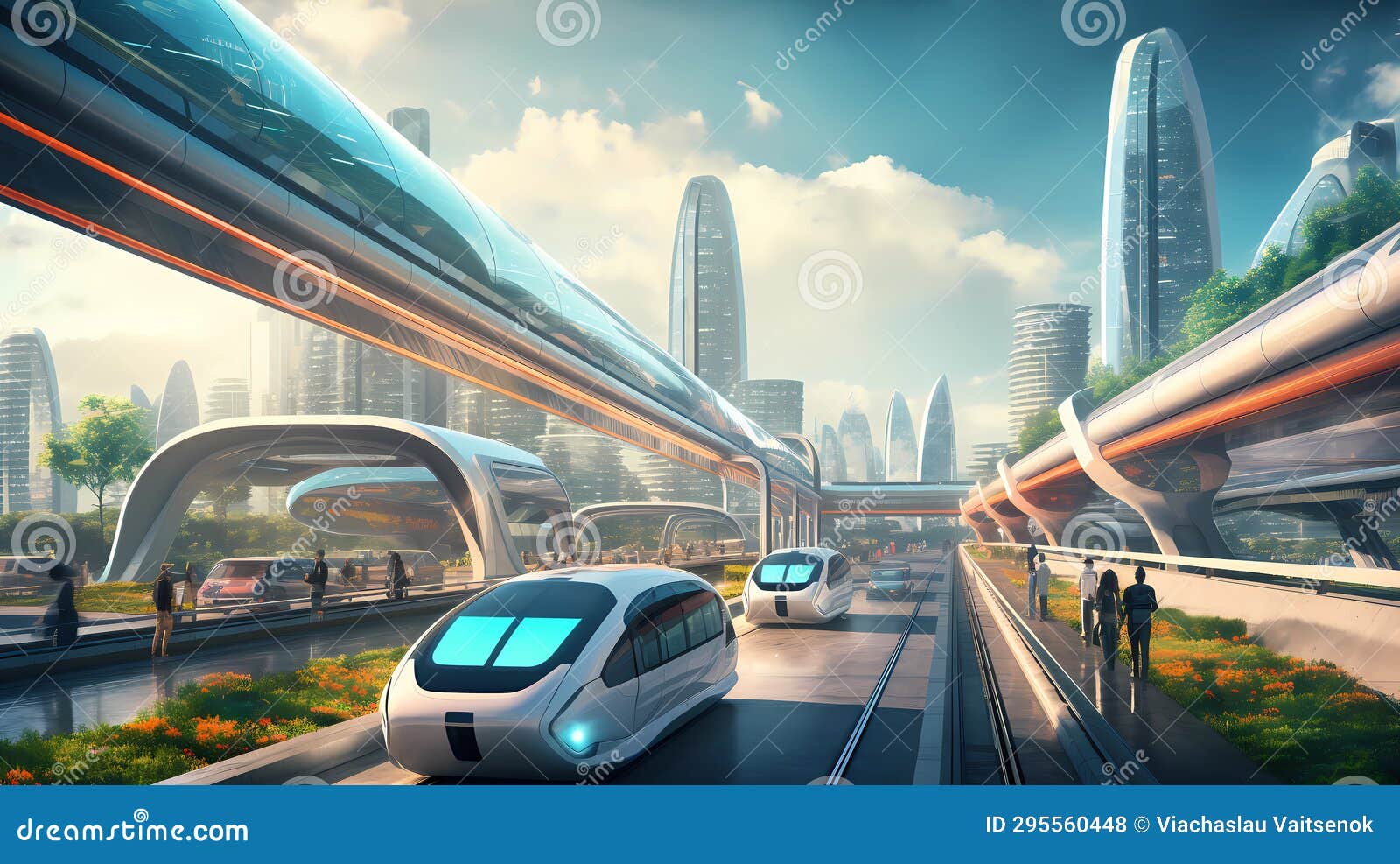 Futuristic City Advanced Transportation Realistic Illustration Stock ...