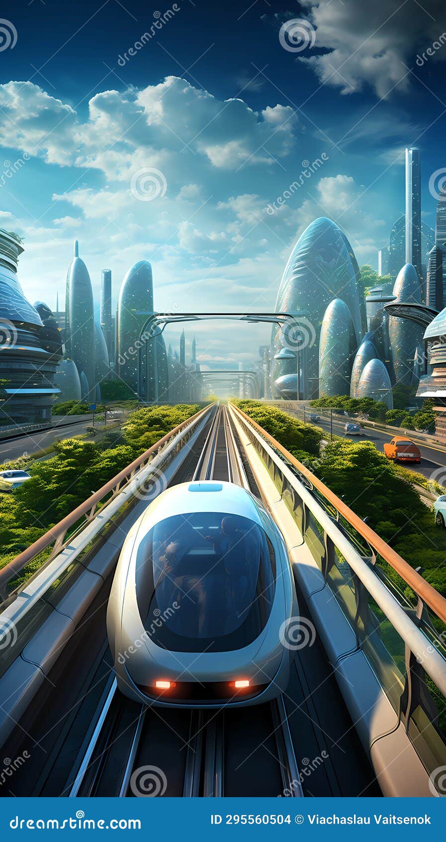 Futuristic City Advanced Transportation Realistic Illustration Stock ...