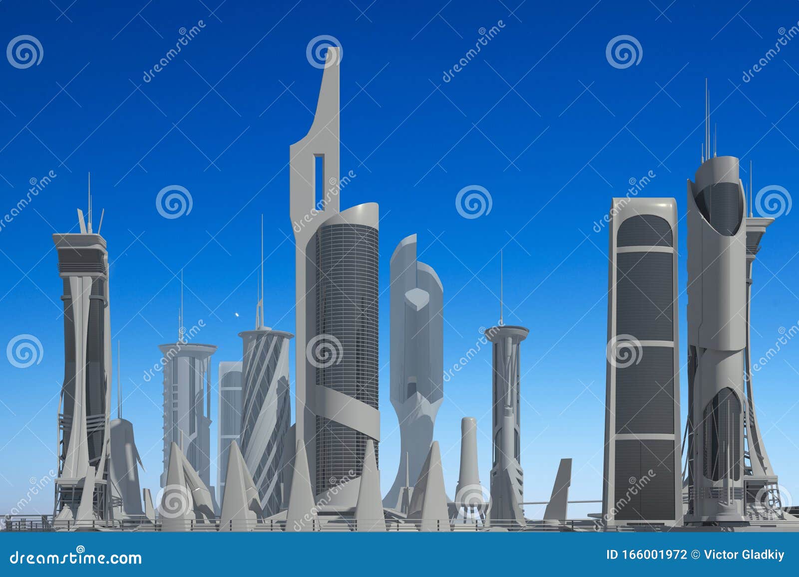 Futuristic City Against the Blue Sky 3D Illustration Stock Illustration ...