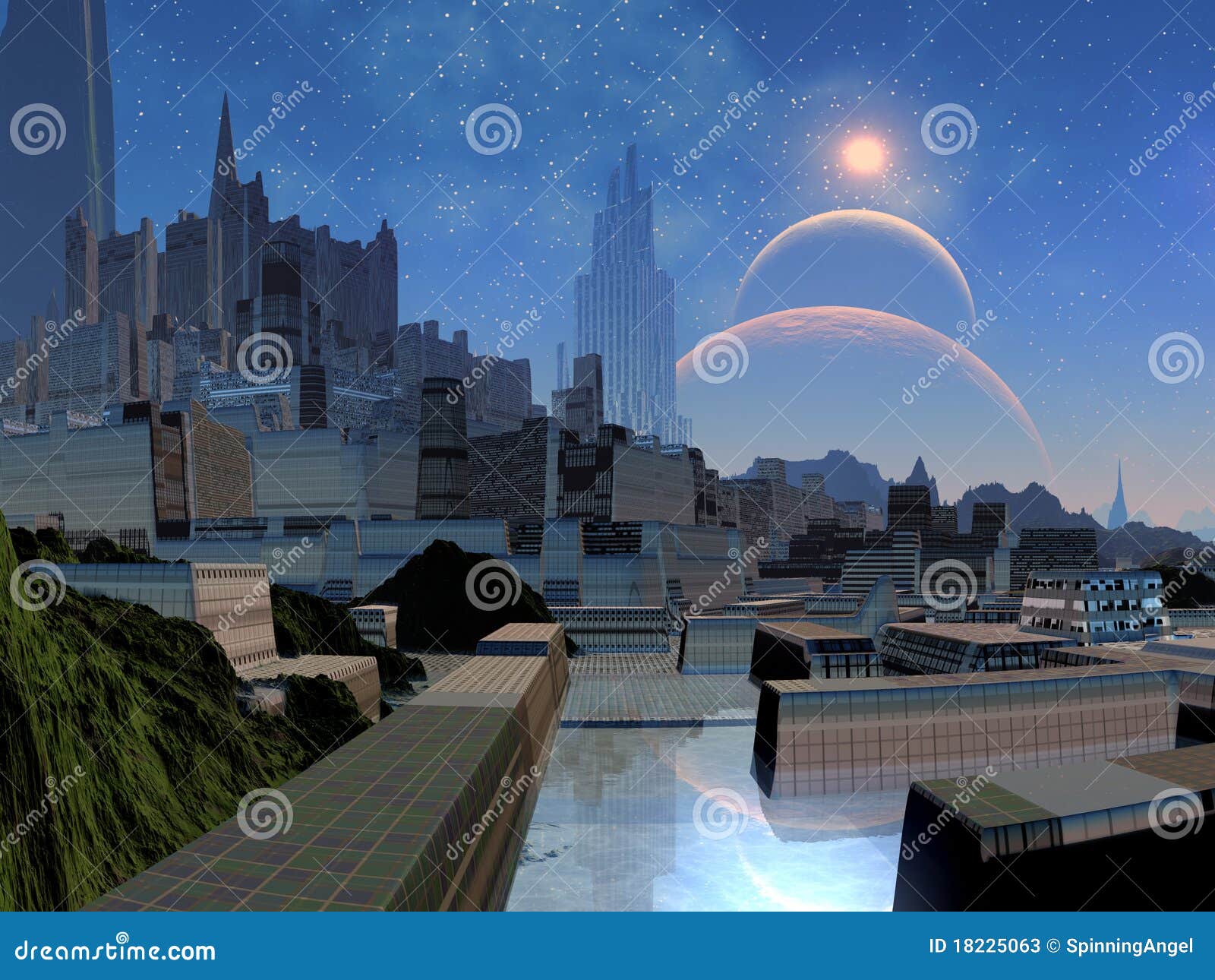 Futuristic City on Alien World Stock Illustration - Illustration of ...