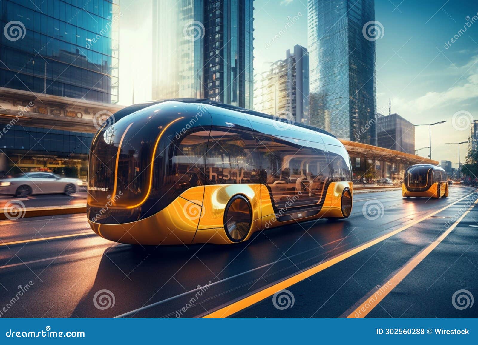Futuristic City with Autonomous Mass Transit Electric Vehicles. AI ...