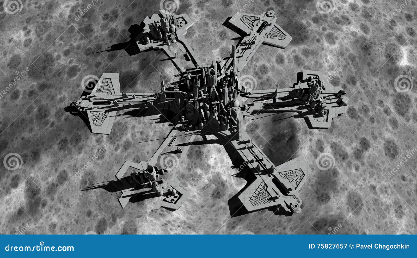 Futuristic City, Base, Town on Moon. the Space View of the Planet Earth ...