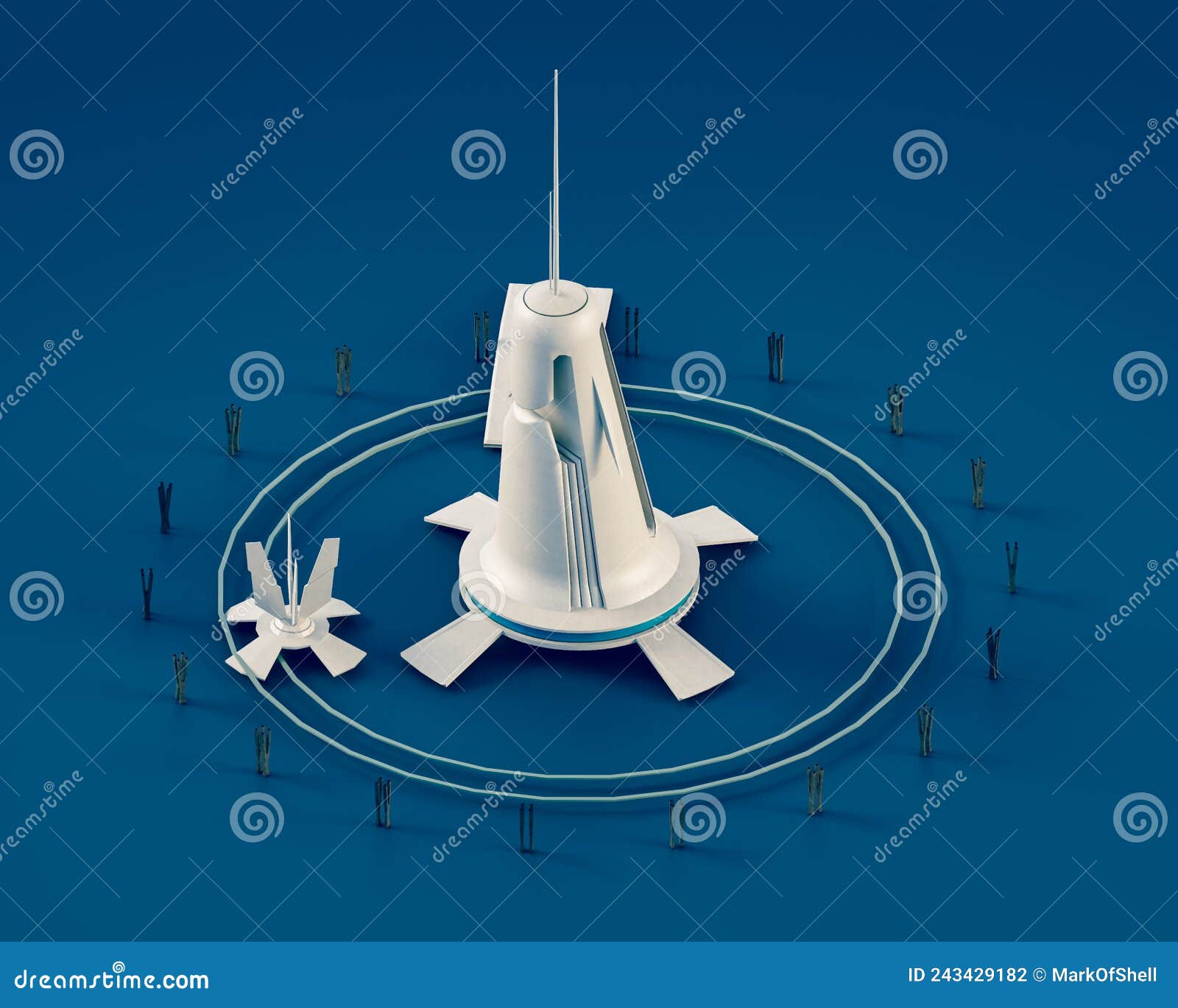 Futuristic City Block, Big Building Complex on Blue Background ...