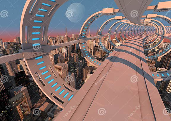 Futuristic city bridge stock illustration. Illustration of city - 21270359