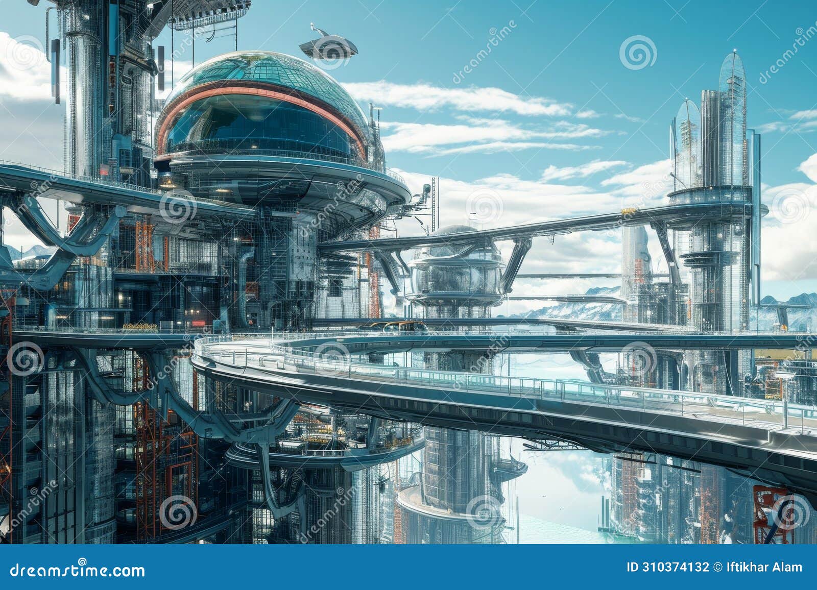 A Futuristic City with a Futuristic Bridge, Intersection of Futuristic ...