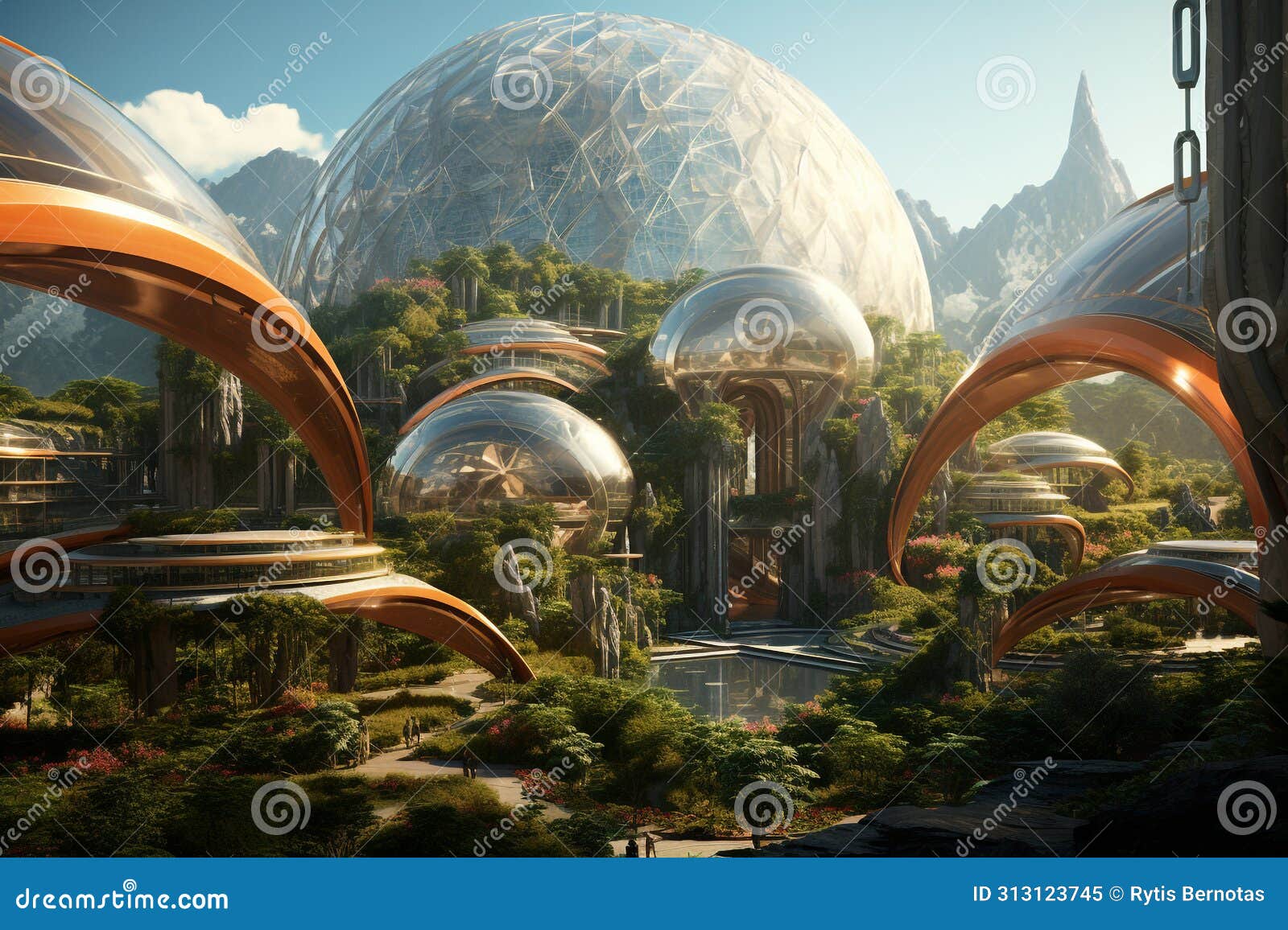 Futuristic City of Colonization Under the Transparent Glass Dome Stock ...