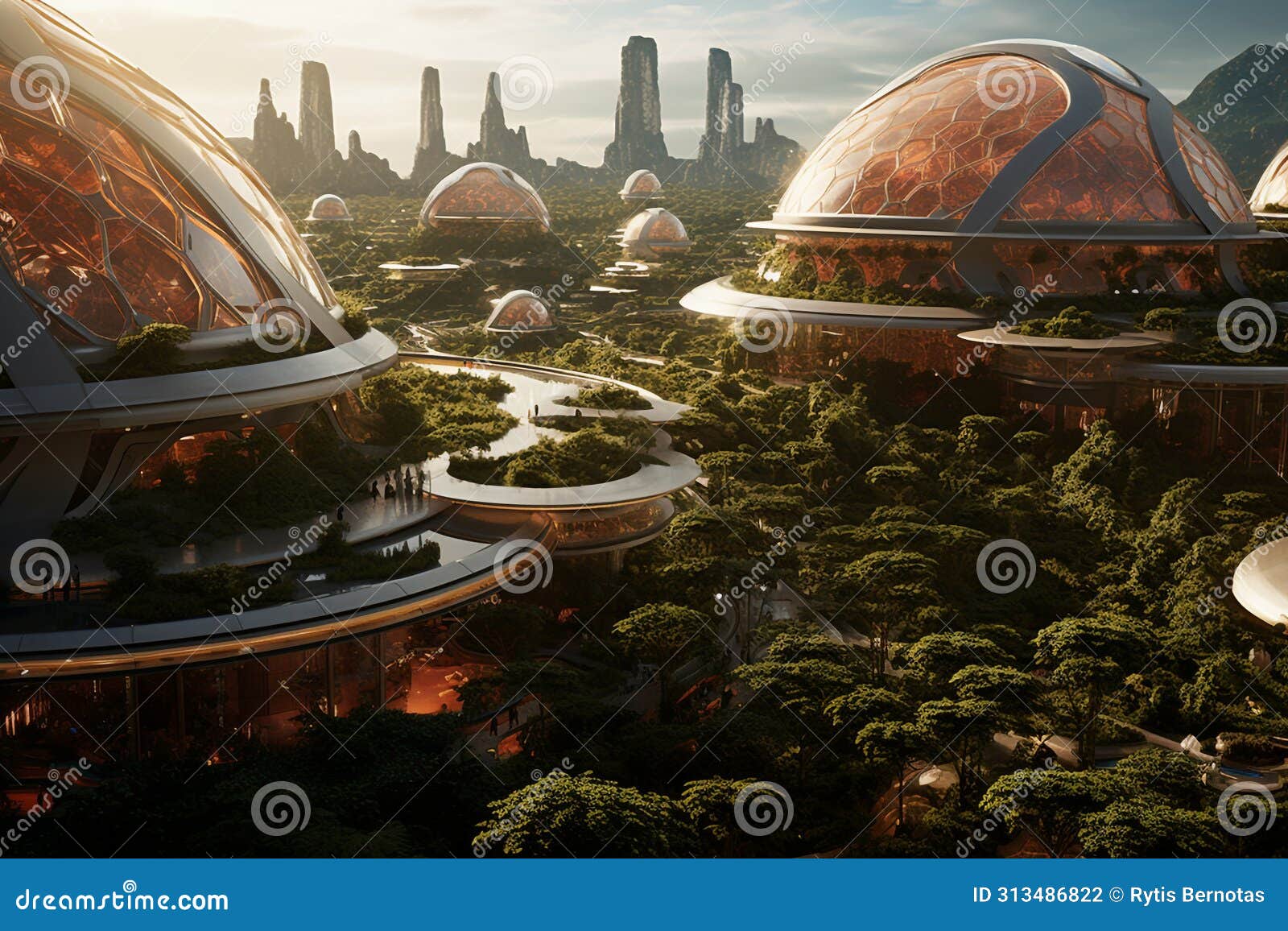Futuristic City of Colonization Under the Transparent Glass Dome Stock ...