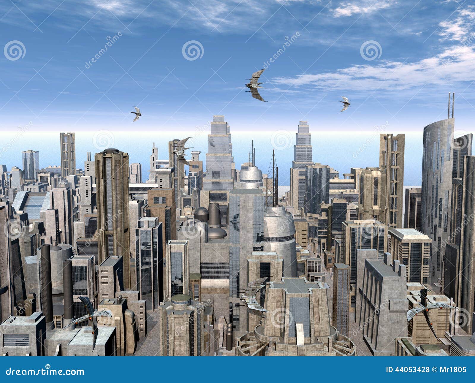 Futuristic City stock illustration. Illustration of buildings - 44053428
