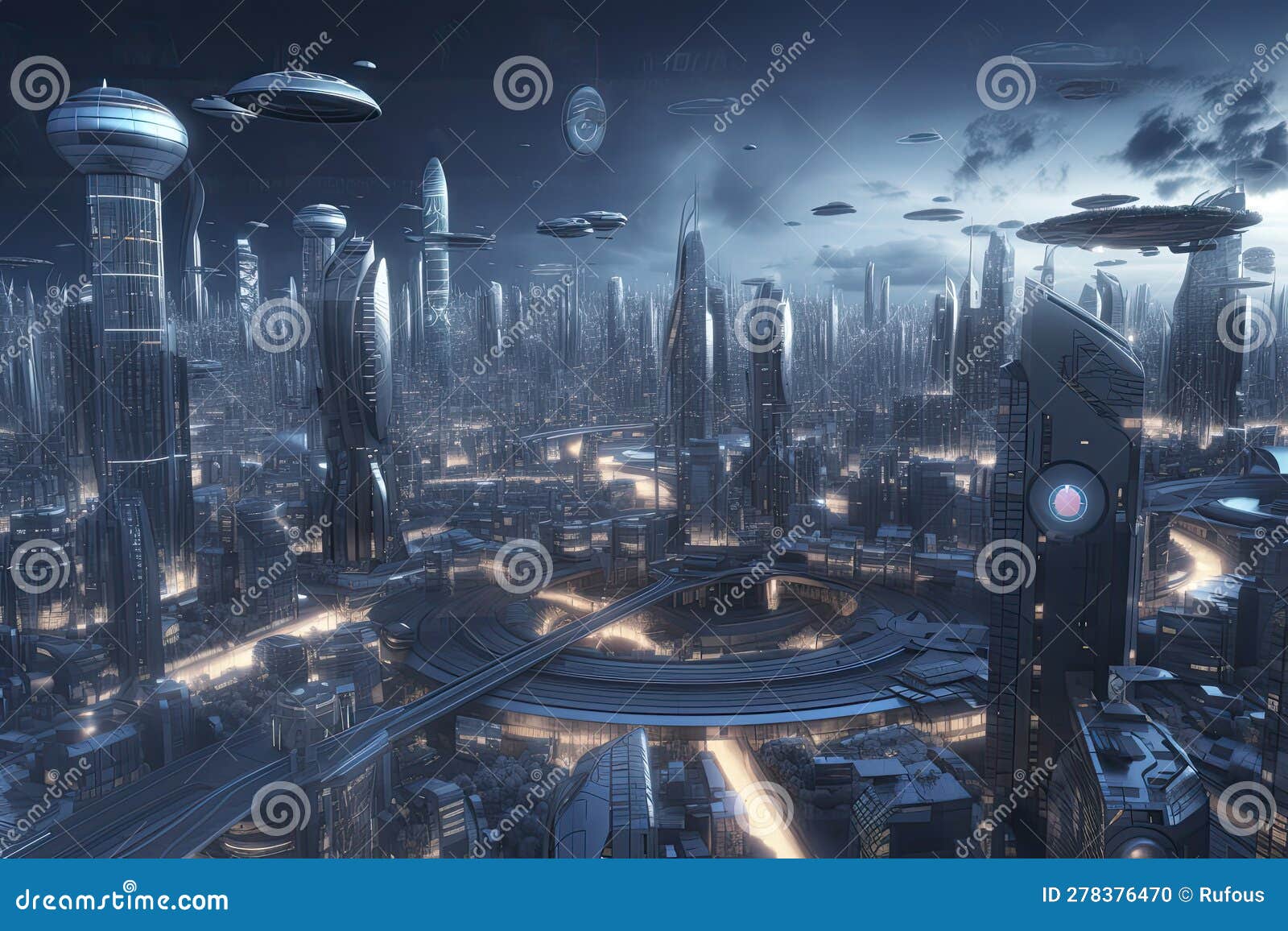 Futuristic City Concept stock illustration. Illustration of glasses ...