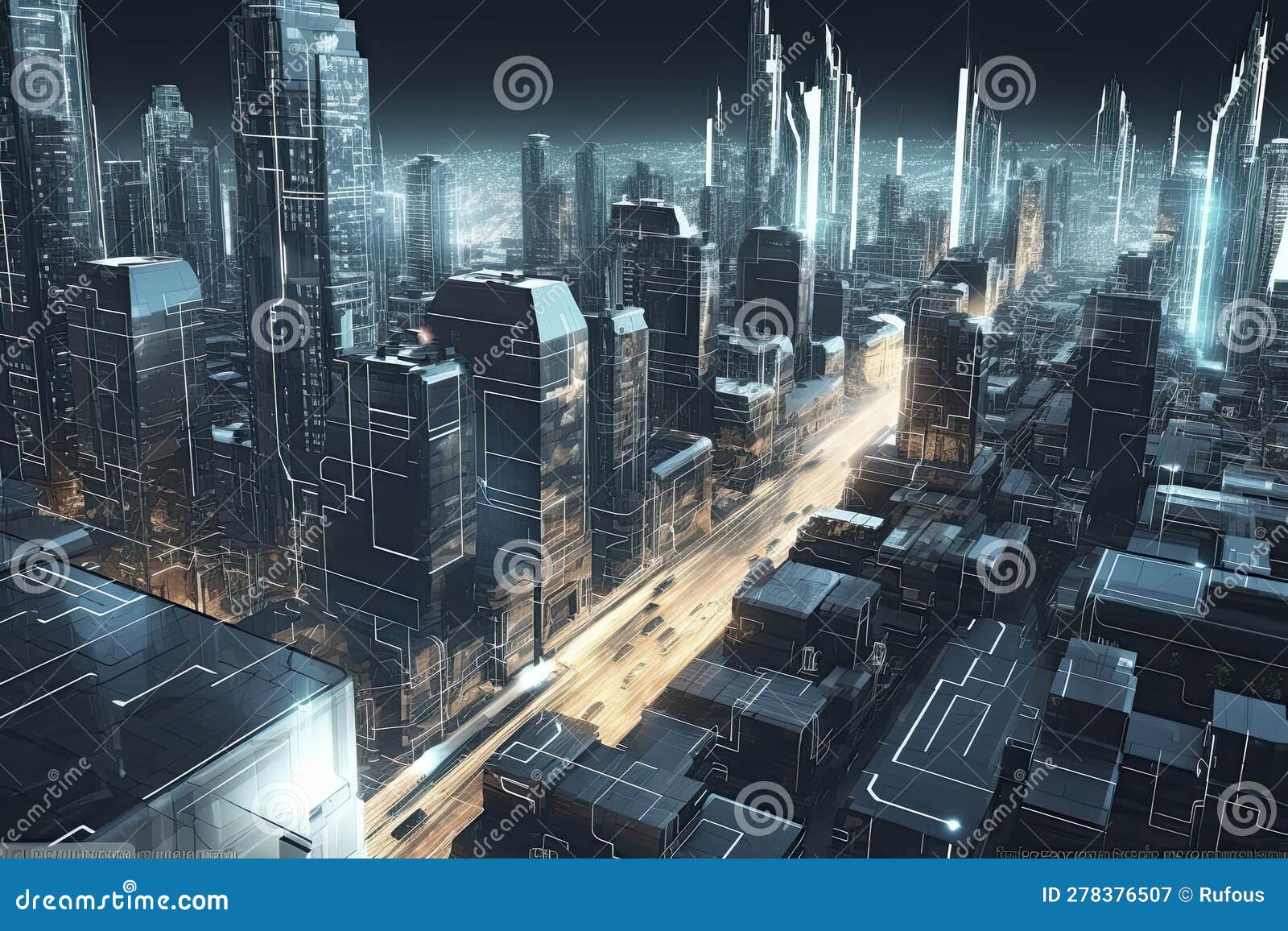 Futuristic City Concept stock illustration. Illustration of network ...