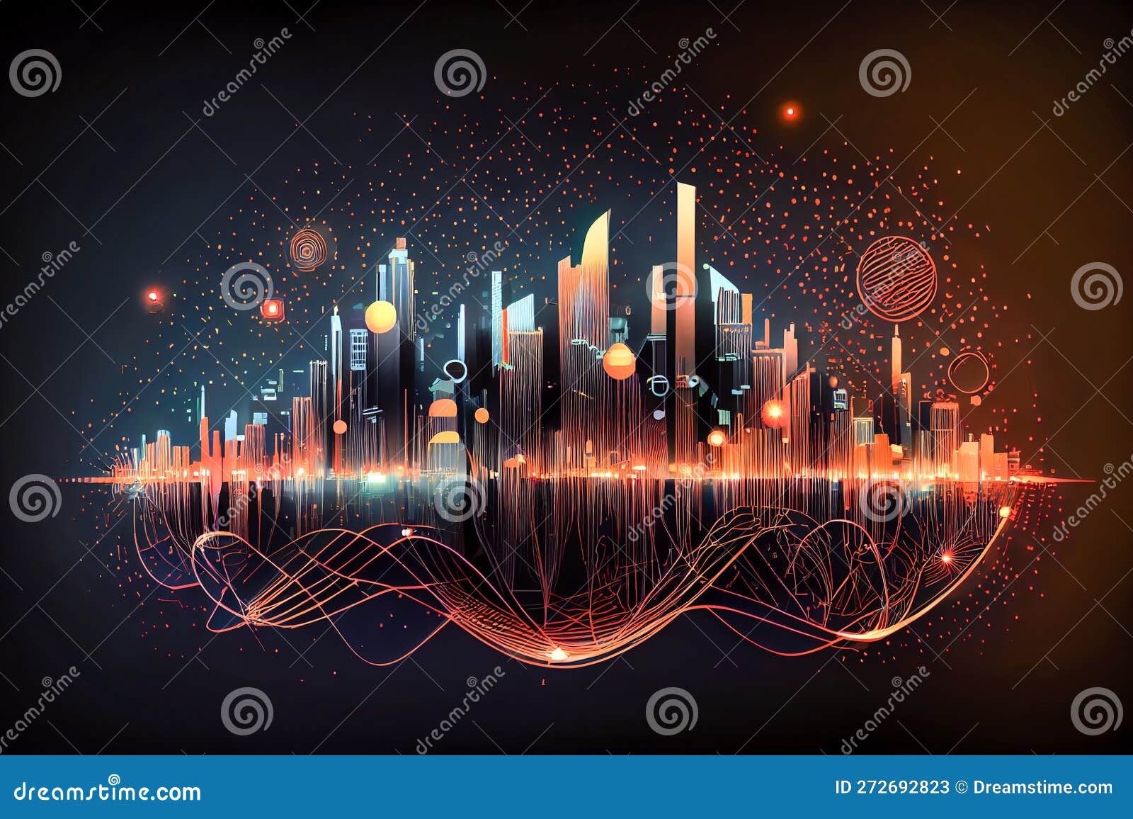 Futuristic City Connected by Dots and Lines. Generative AI Stock ...