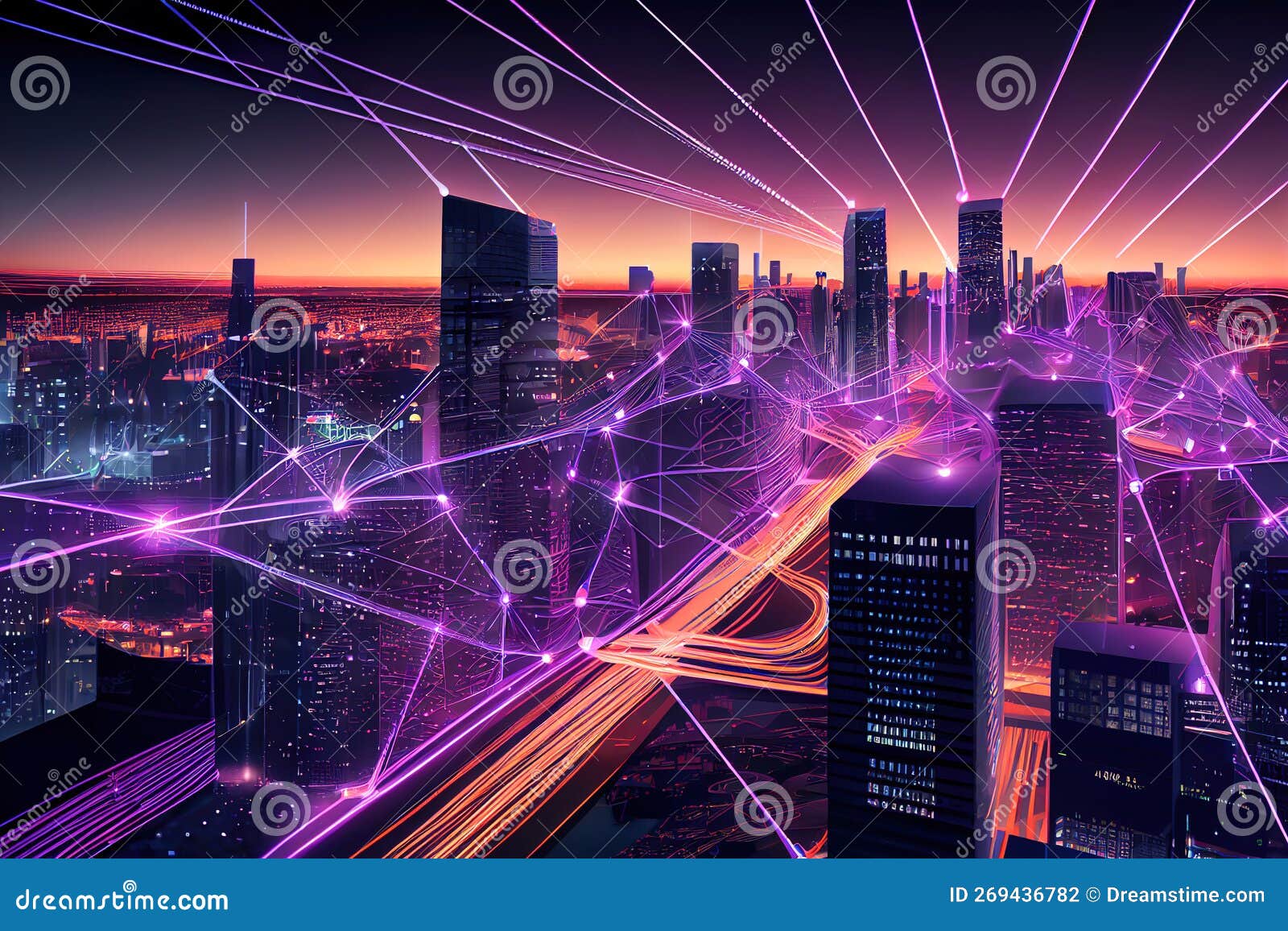 Futuristic City Connected by Invisible Internet Links. Generative AI ...