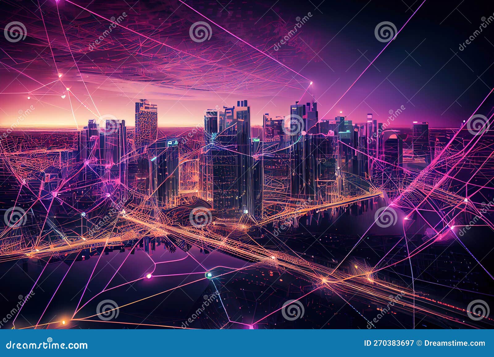 Futuristic City Connected by Invisible Internet Links. Generative AI ...